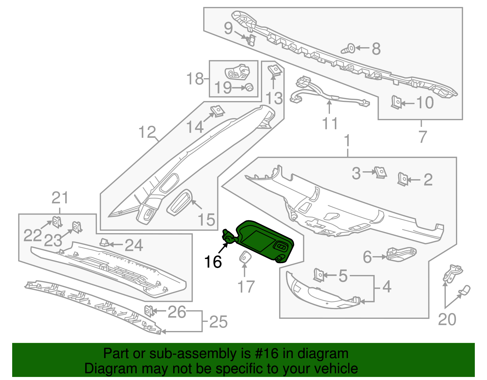 2014-2019 Chevrolet Corvette Jet Black Passenger Side Sunshade 84445356 ...