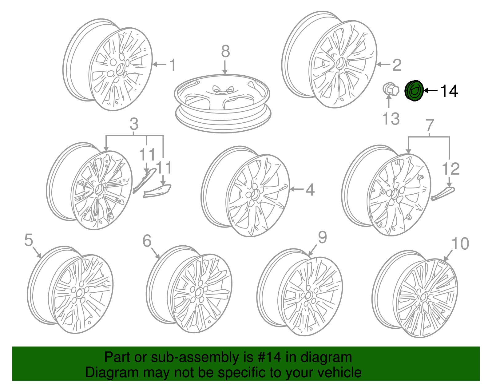 2007-2017 Cadillac Wheel Cap in Silver with Multi-Colored Crest Emblem ...