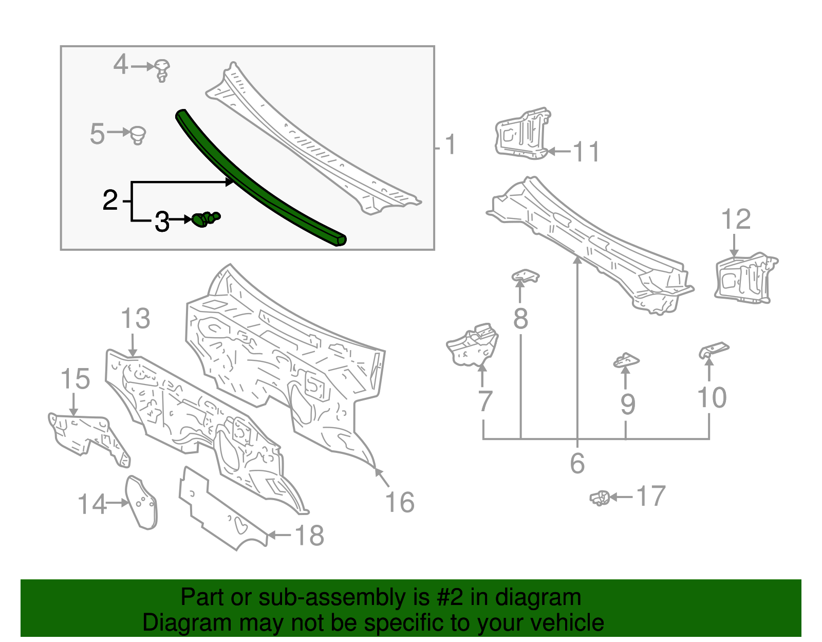 2000-2007 Toyota Cowl Grille Seal 53383-0C010 | Toyota Parts Center