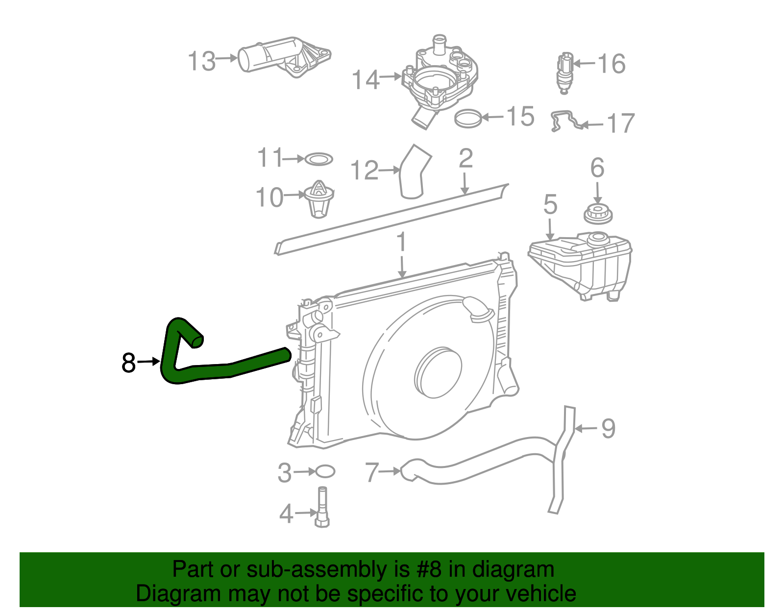 2005-2010 Ford Mustang | Lower Hose | 5R3Z-8286-AA | Walls' Ford Parts