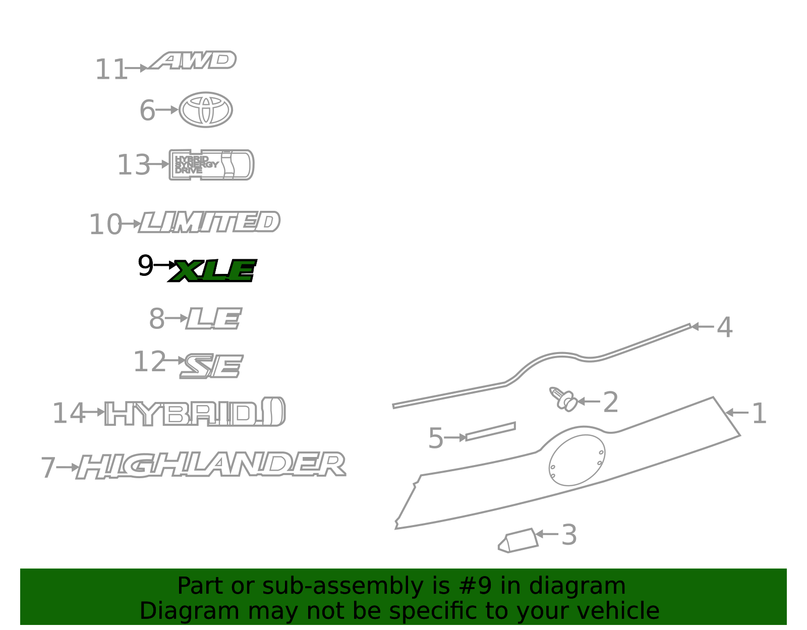 2014-2019 Toyota Highlander Nameplate 75445-0E020 | MotorMotor