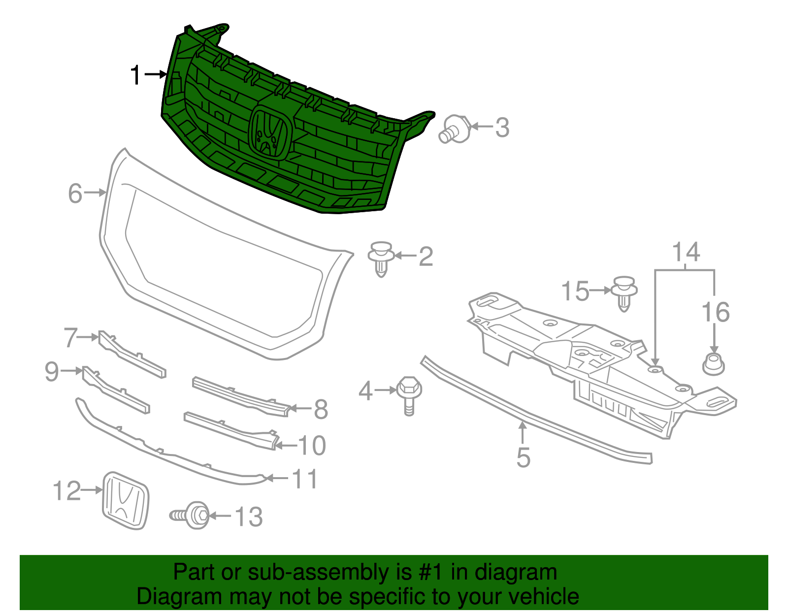 75101-SZA-A11 - Grille 2012-2015 Honda Pilot | Honda Parts Online