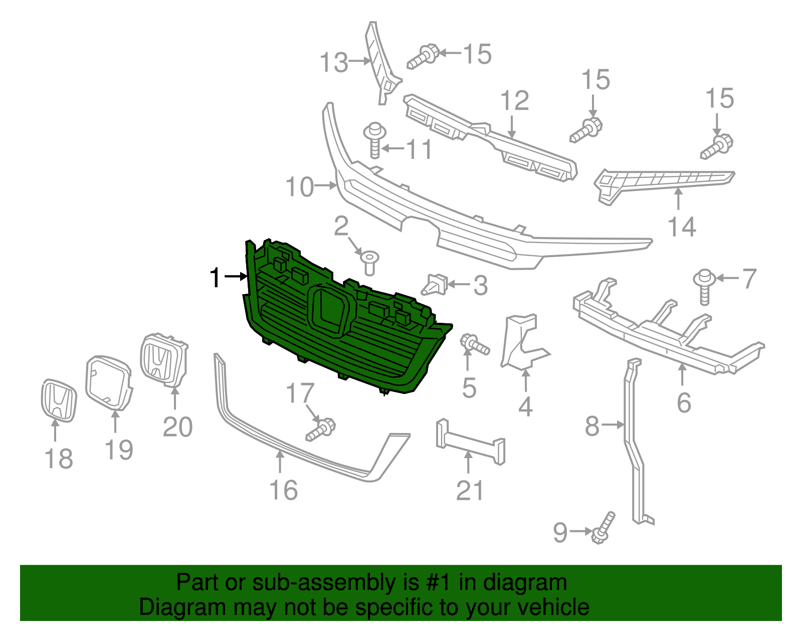 71121-T6Z-A01 - Upper Grille 2017-2020 Honda Ridgeline | Honda Parts Online