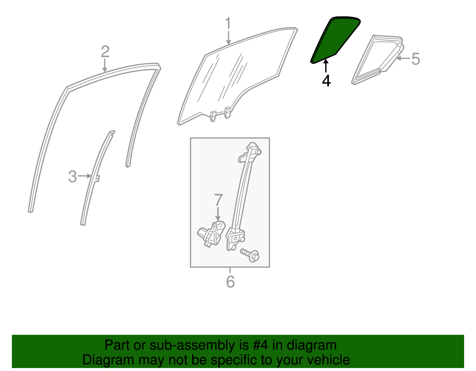 73455-TR3-A00 - 2012-2015 Honda Civic - Glass L Rear Door Quarter ...