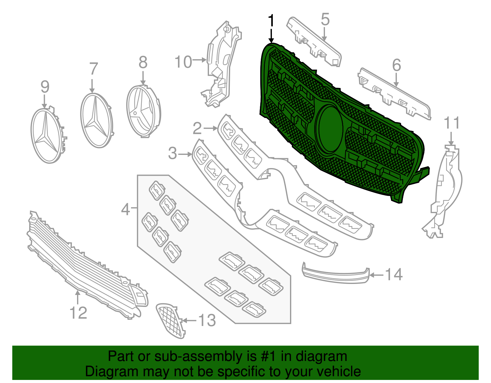 156-880-36-01 - Upper Grille 2018-2020 Mercedes-Benz | Mercedes-Benz ...