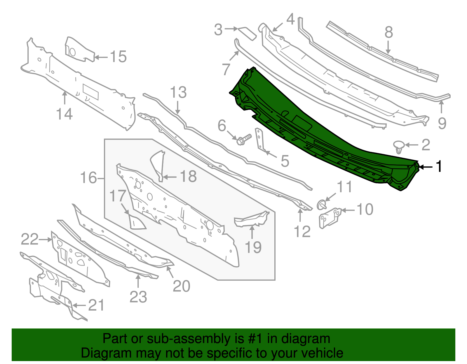 2014-2019 Nissan Versa Note Cowl Grille 66862-3VY0A | Nissan Parts Central