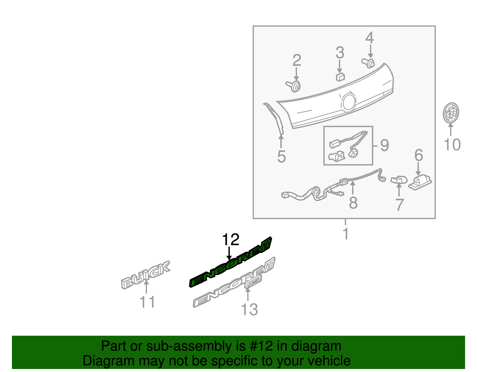 2013-2022 Buick Encore Passenger Side Liftgate Encore Name Plate ...