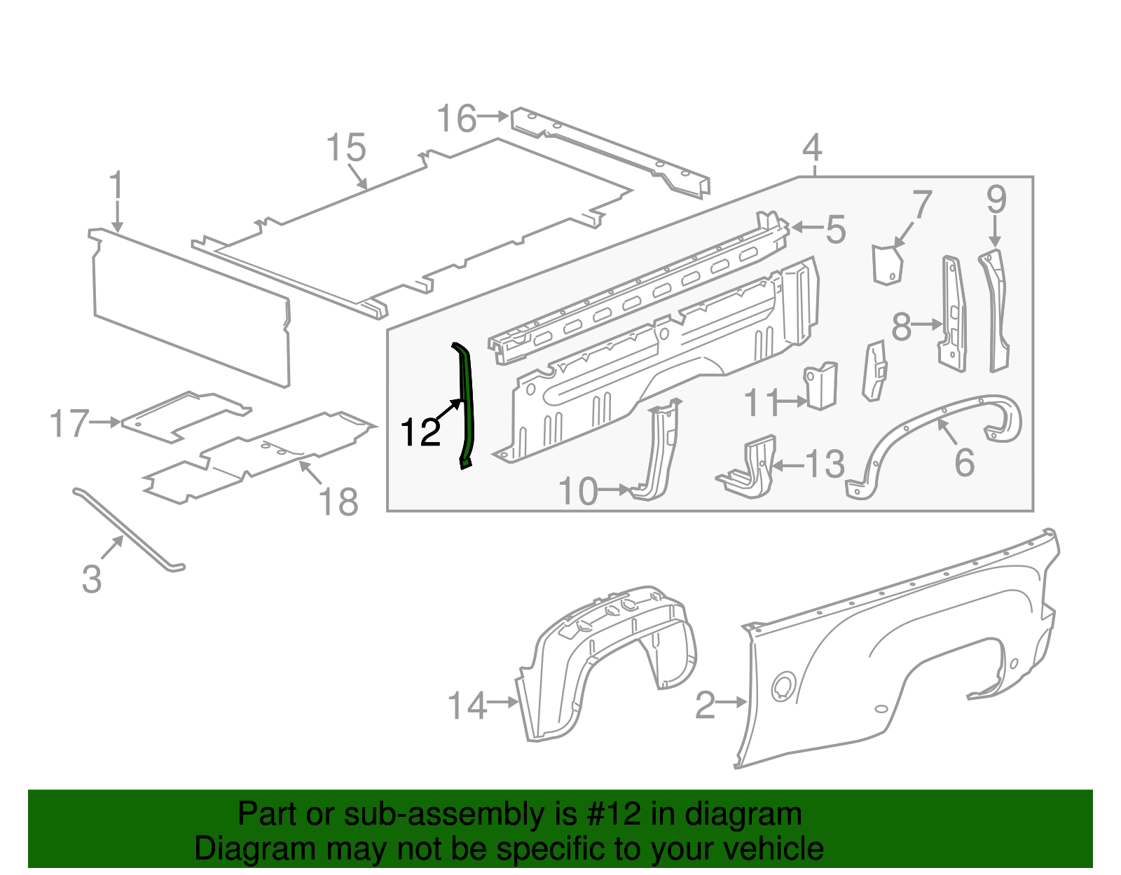 20902969 - 2007-2019 GM - Passenger Side Pickup Box Side Panel Front ...
