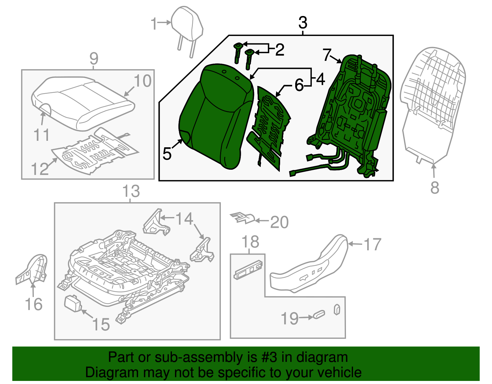 Hyundai - 88300-3X440-PDH - Seat Back Assembly - 2013 Hyundai Elantra ...