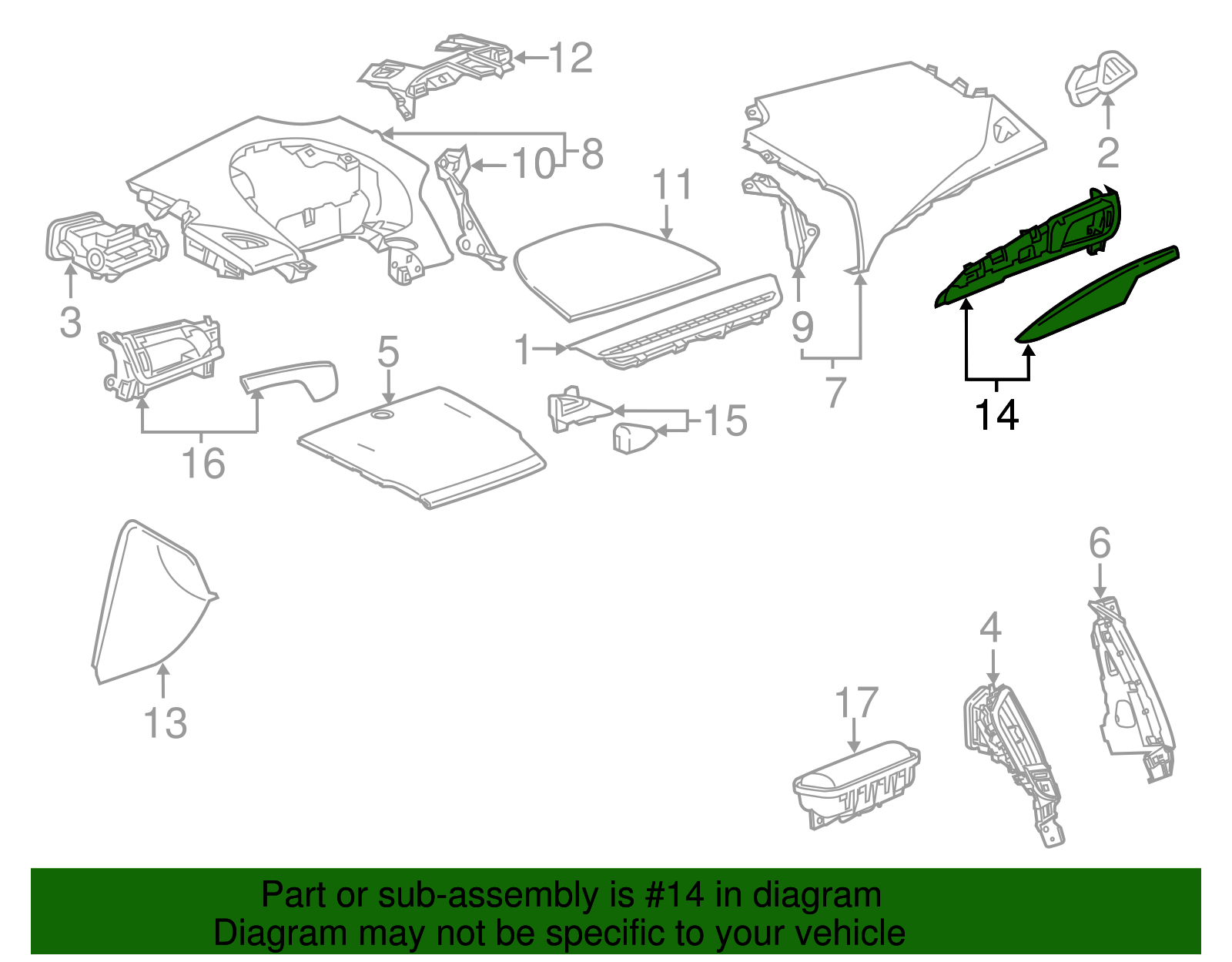 2013-2018 Cadillac ATS Black Olive Ash Burl Instrument Panel Trim Plate ...