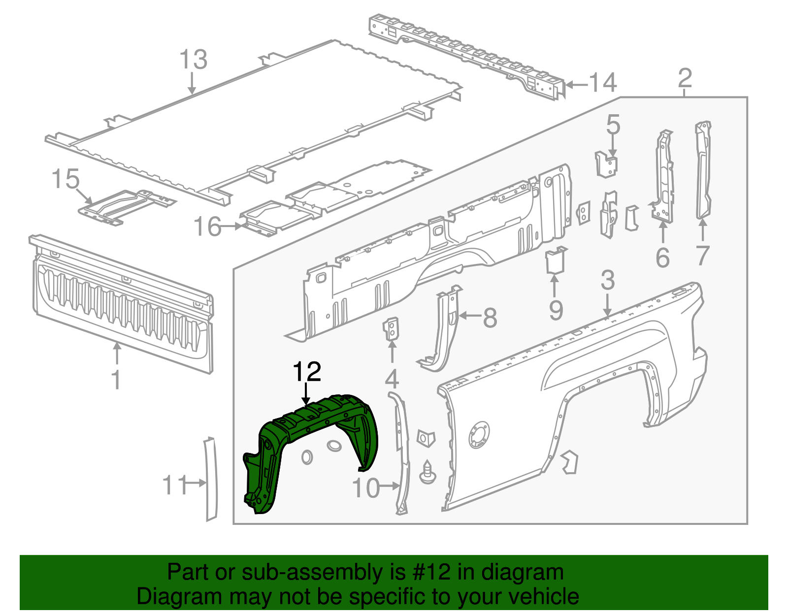 2014-2019 GMC Driver Side Truck Bed Wheel Housing Panel 23486092 ...