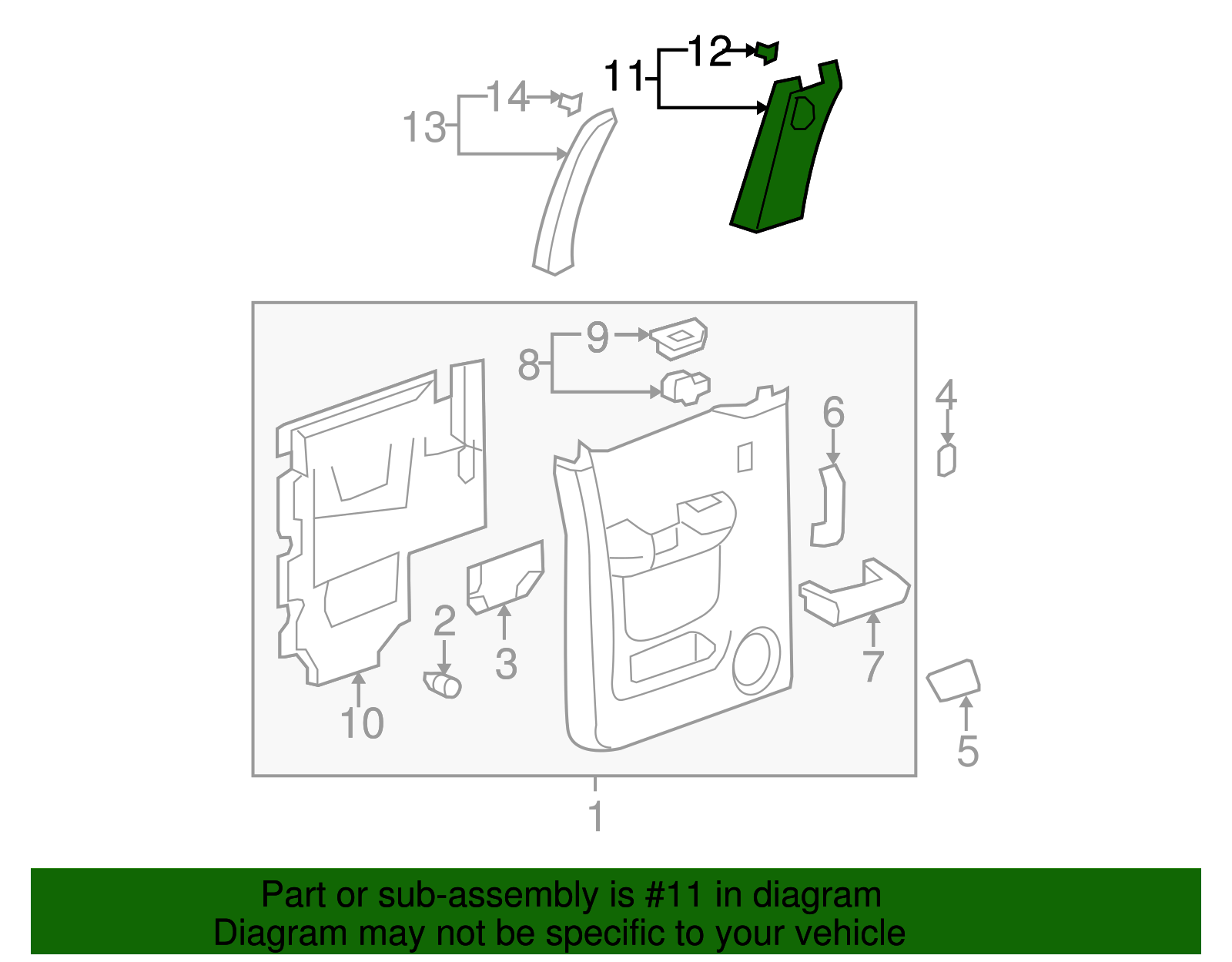 20805500 - 2007-2013 GM - Ebony Rear Driver Side Door Upper Trim Panel ...
