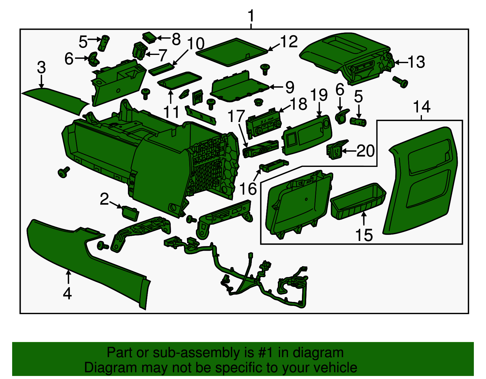 2015 GMC Console Assembly 23468032 | Courtesy Parts