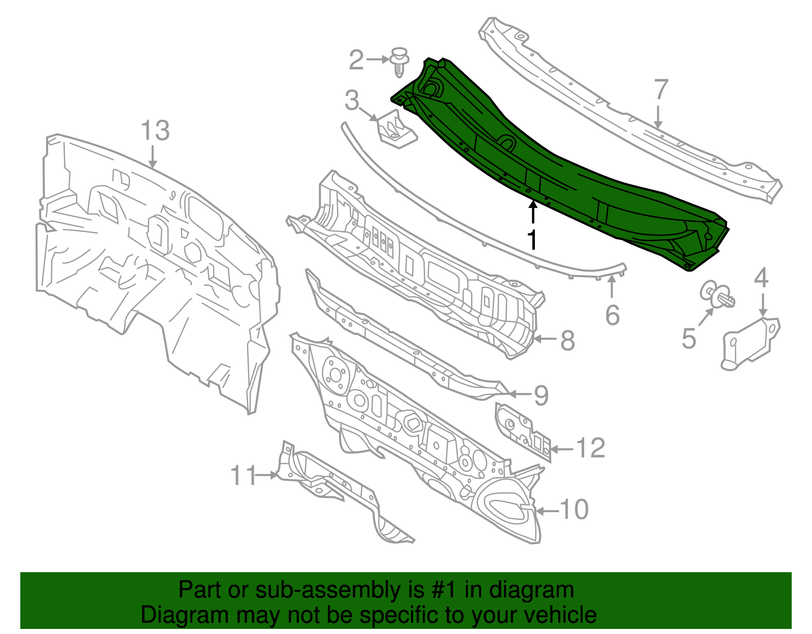 2012-2019 Nissan Cowl Grille 66862-1HB1A | Nissan Parts Central