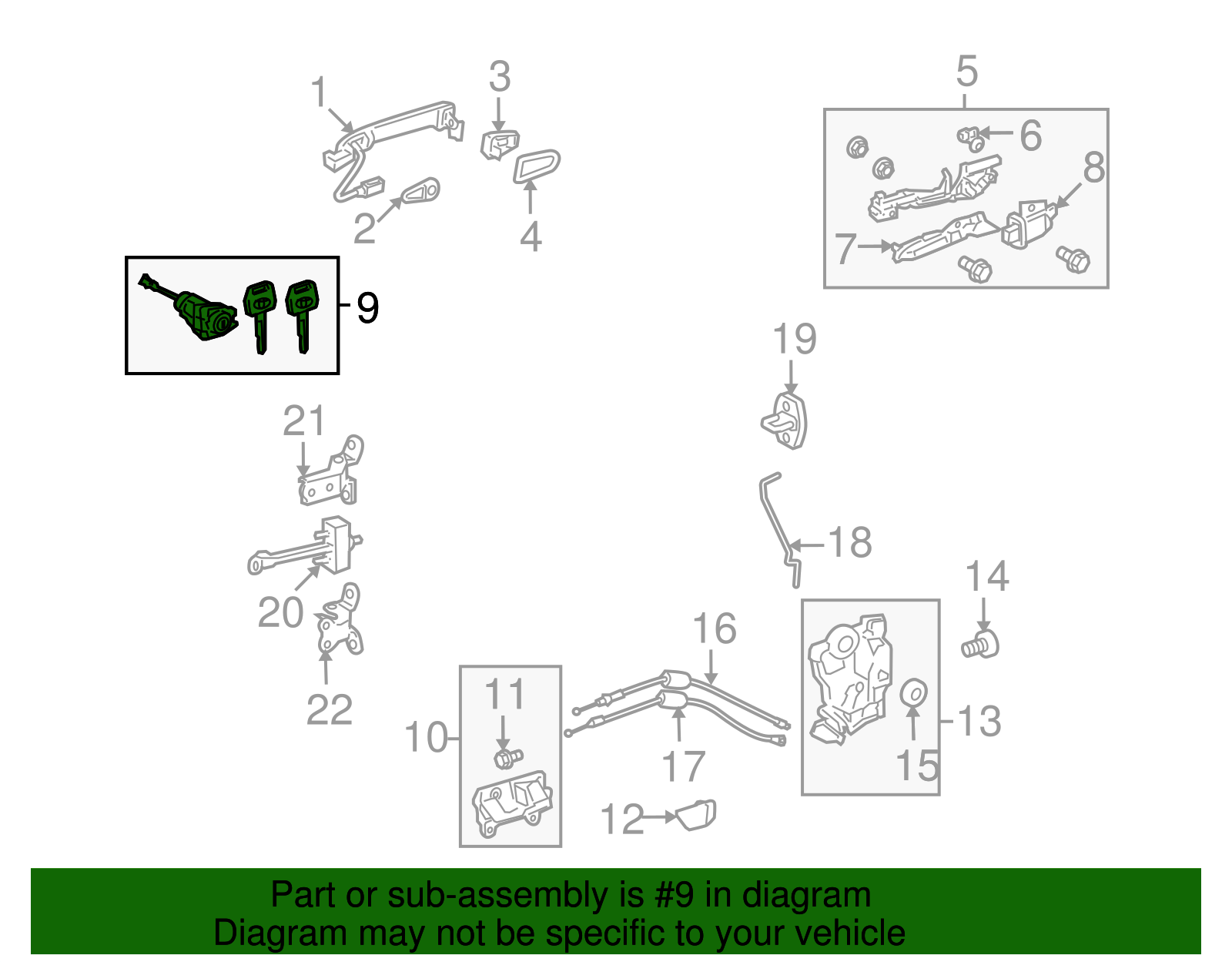 Genuine Toyota Door Lock Cylinder part# 69052-48130 for 2008-2013 ...