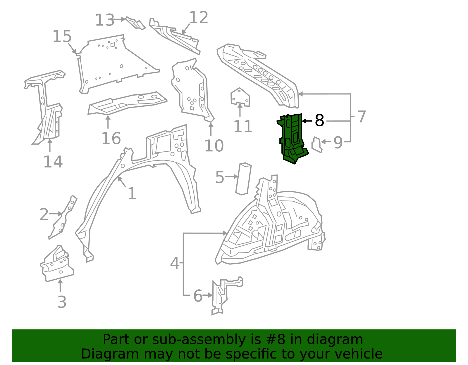 Genuine Toyota Inner Quarter Panel Panel part# 61618-0R050 for 2019 ...
