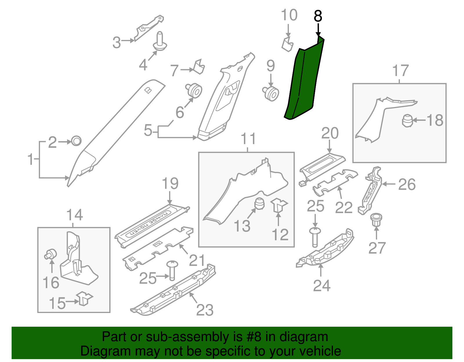 LR056892 - High-Quality Door Pillar Post Trim Set for 2014-2016 Land ...