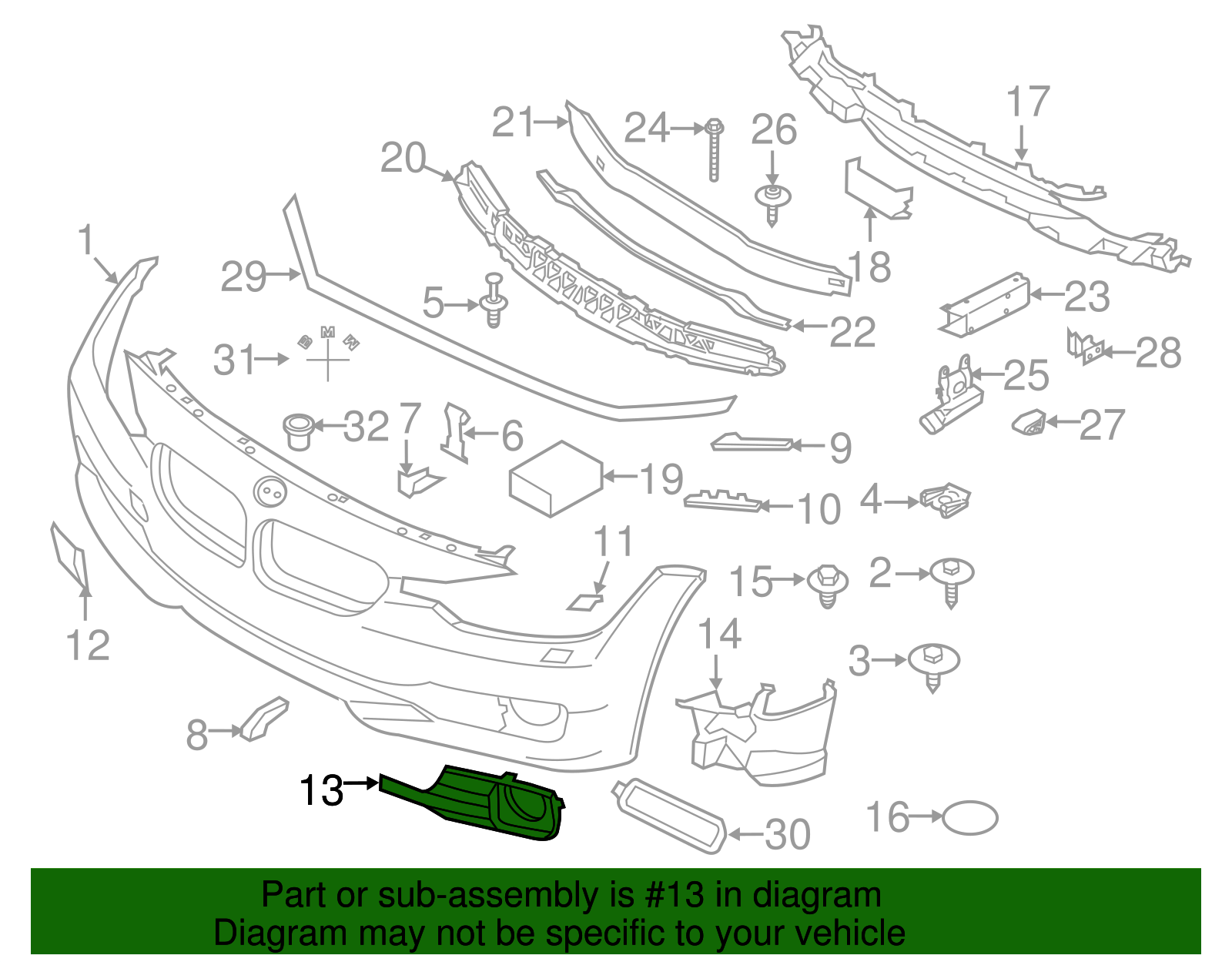 51117255365 - 2012-2015 BMW Bumper Lower Grille, left (51-11-7-255-365 ...