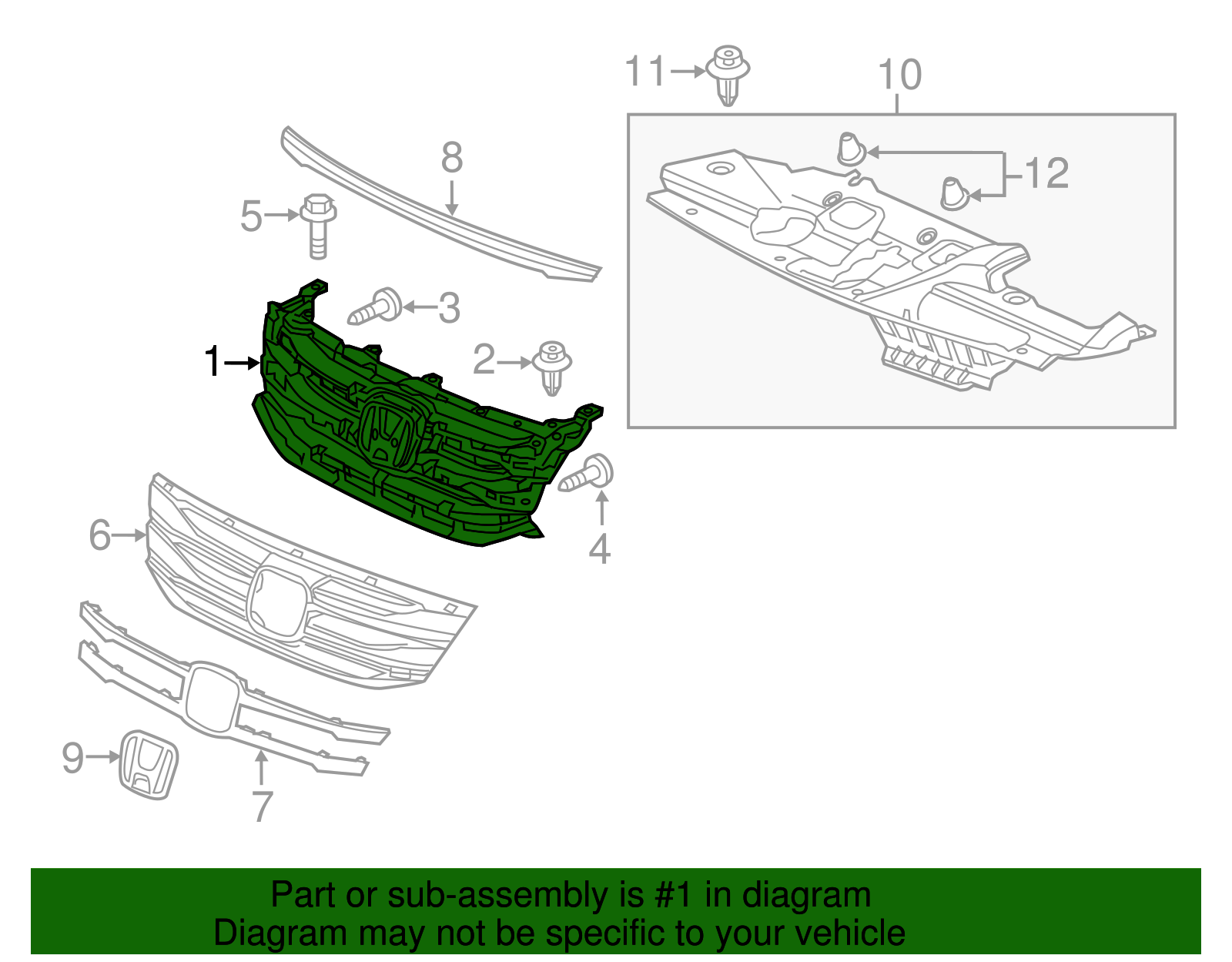 75101-TK8-A01 - 2011-2013 Honda Odyssey - Base Front Grille | Honda ...
