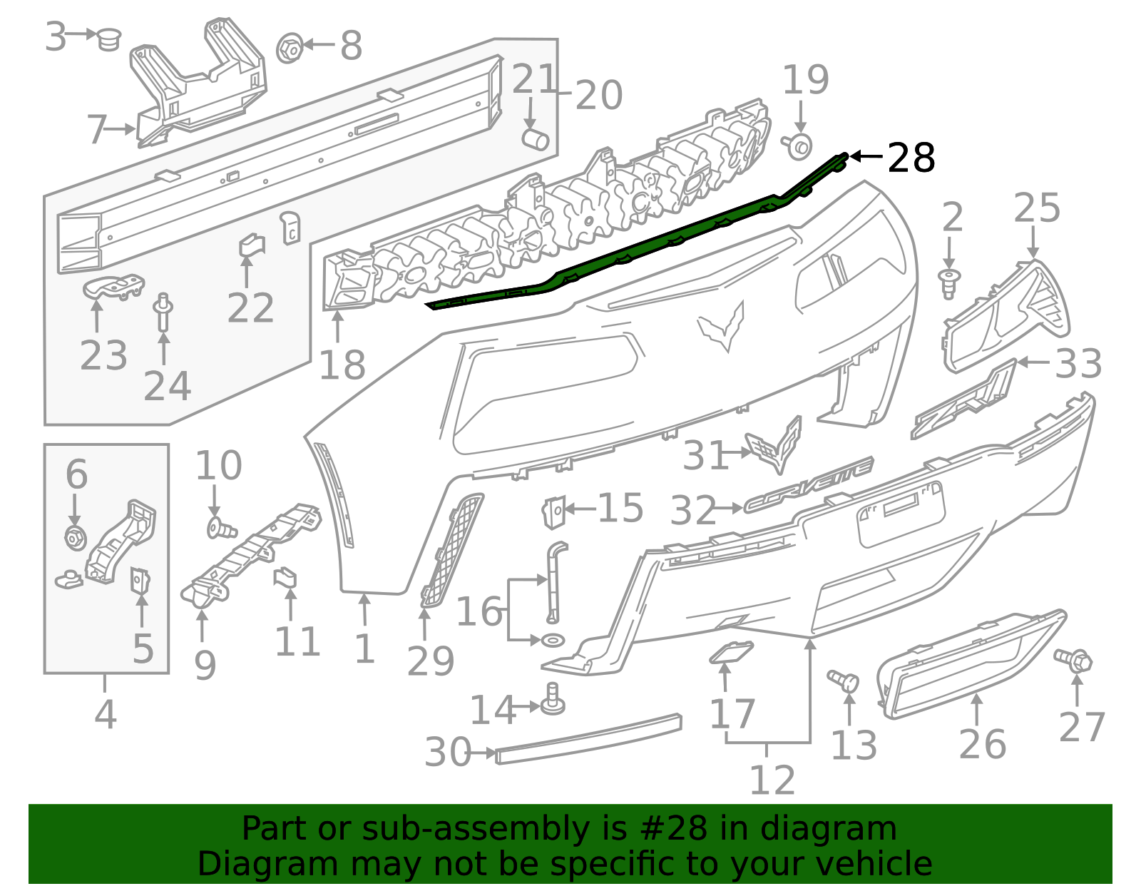 2014-2019 Chevrolet Corvette Rear Bumper Fascia Molding 84011055 ...