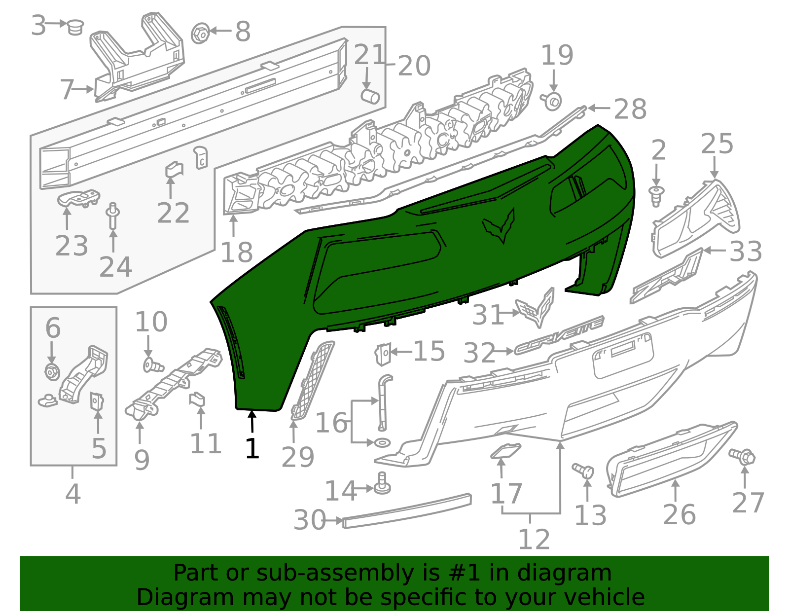 2015-2019 Chevrolet Corvette Rear Upper Bumper Cover 84411650 | Chevy ...