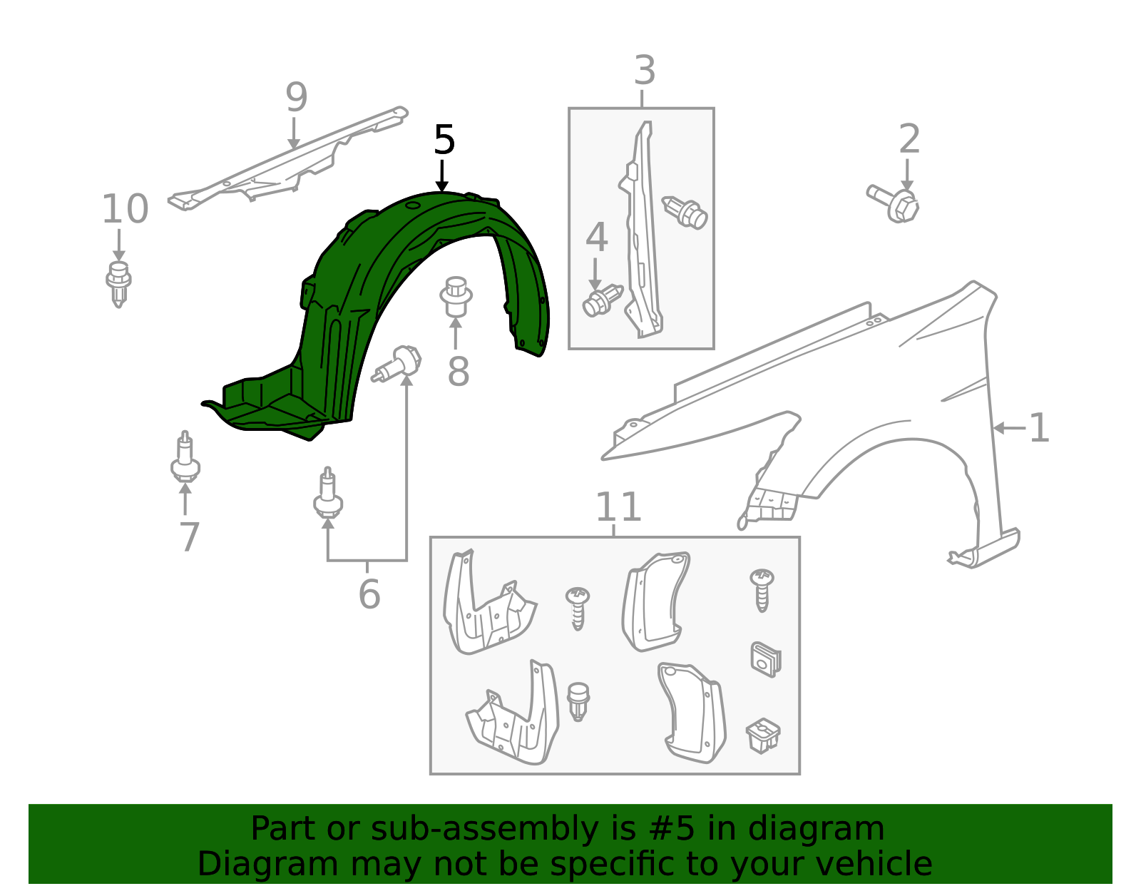 74150-TA5-A00 - 2010-2012 Honda Accord - Fender Assembly L Front (Inner ...