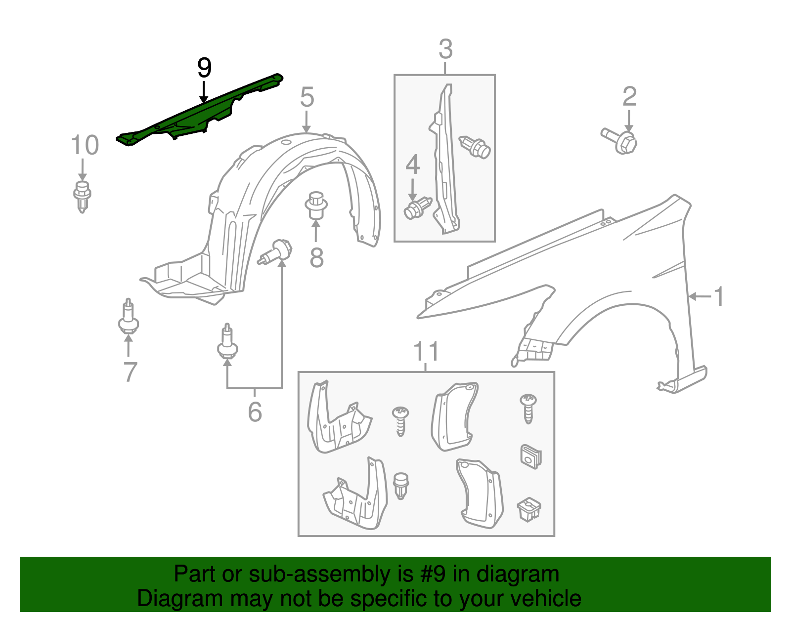 74207-TA0-A00 - 2008-2012 Honda Accord - Garnish L Front Fender | Honda ...