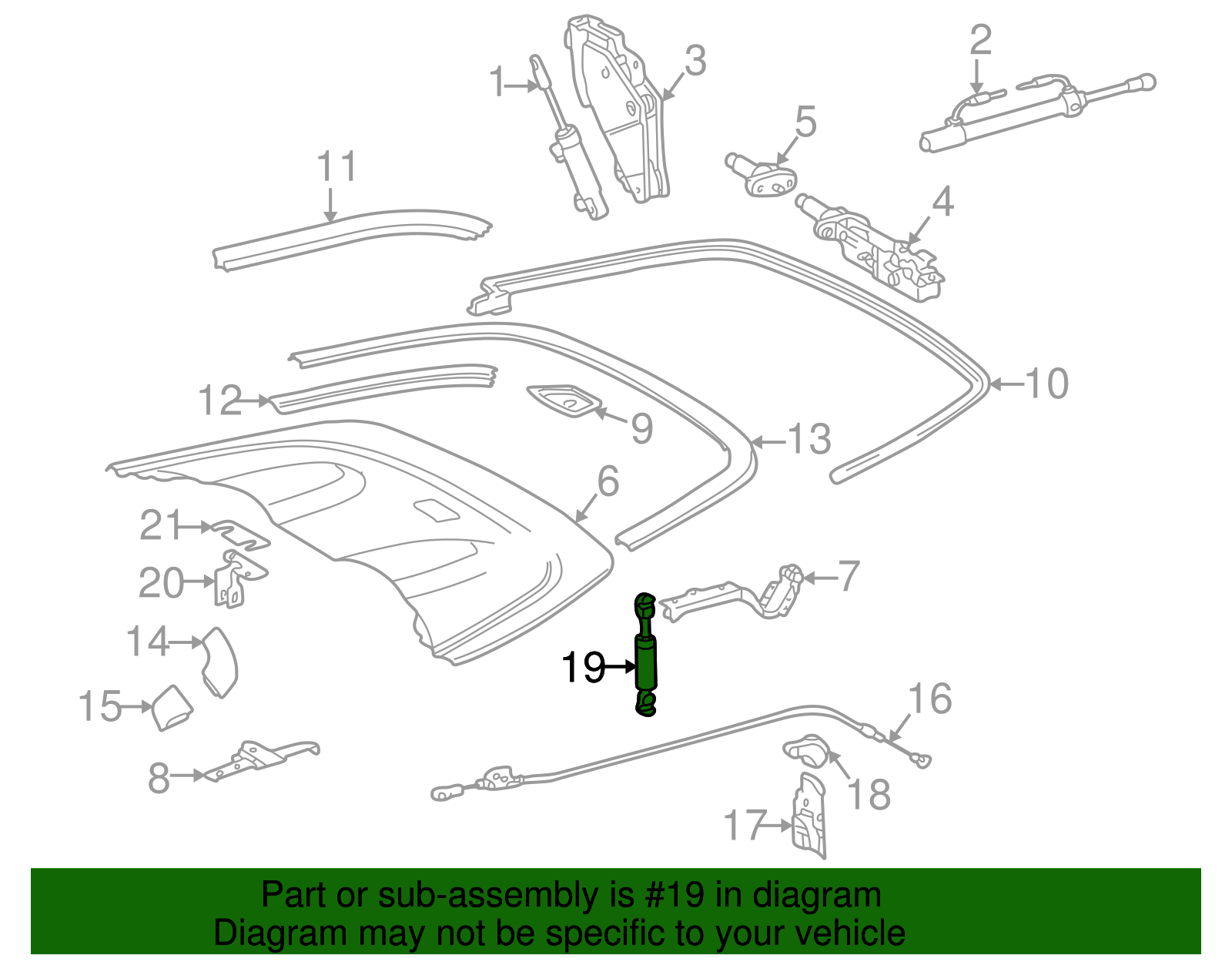 208-750-01-36 - Convertible Top Cover Lift Support 1998-2003 Mercedes ...