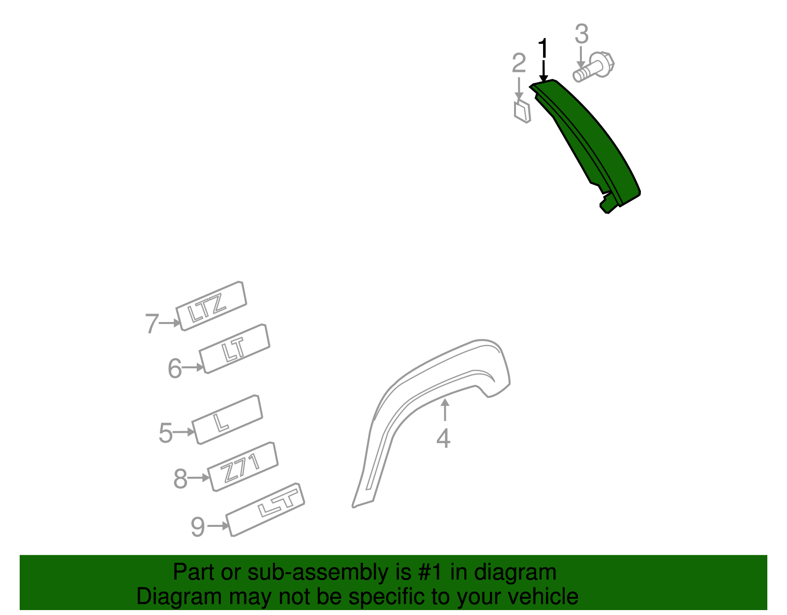 2007-2014 GM Black Driver Side Quarter Panel Upper Applique 25970635 GM ...