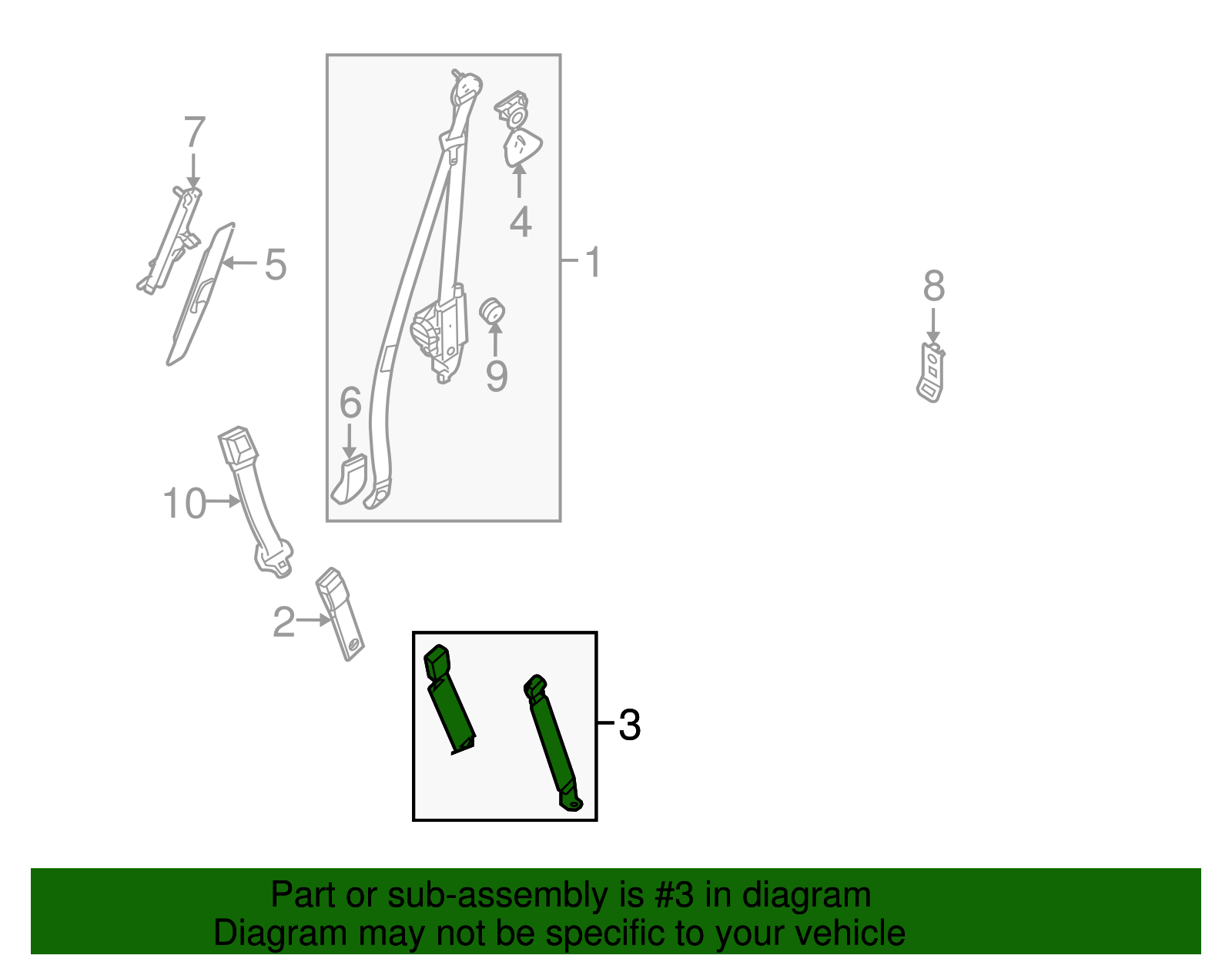 2008-2010 Ford | Center Seat Belt | 9C3Z-25611B60-BB | Walls' Ford Parts