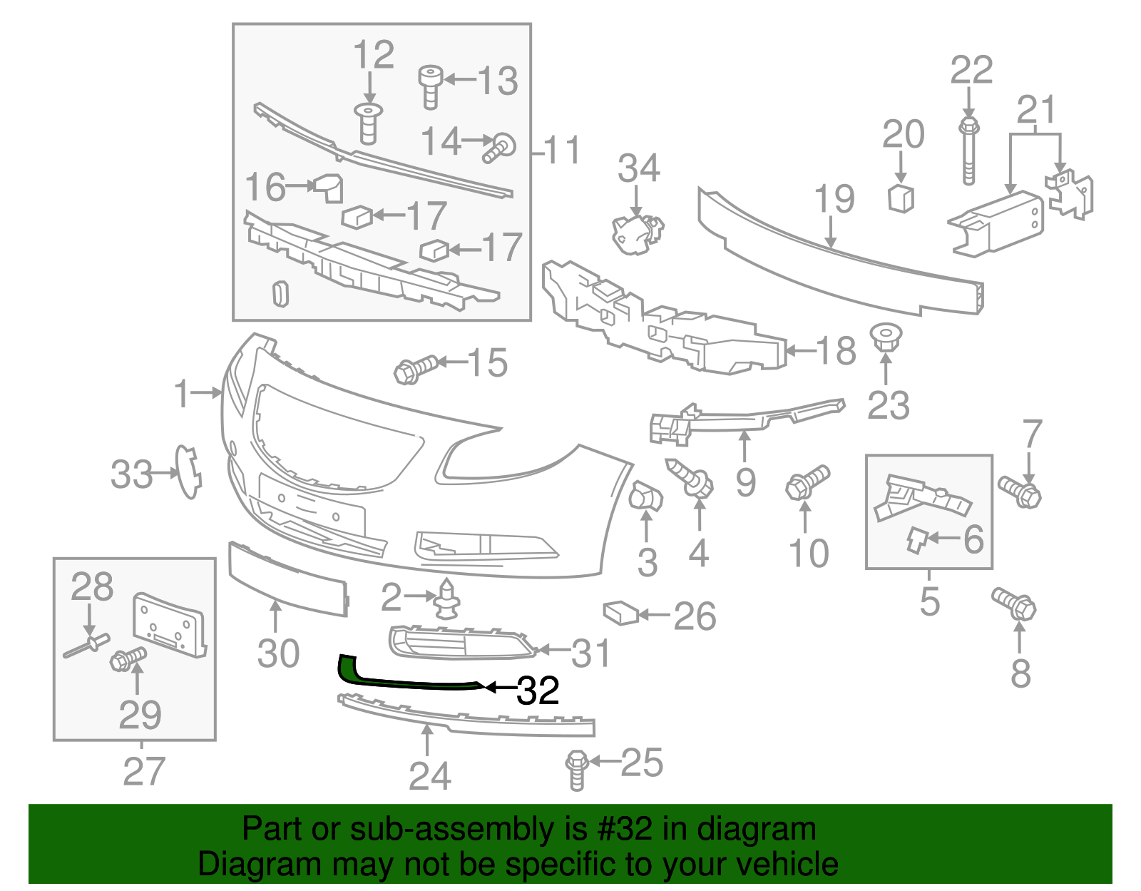 2011-2014 Buick Regal Passenger Side Front Bumper Fascia Outer Insert ...