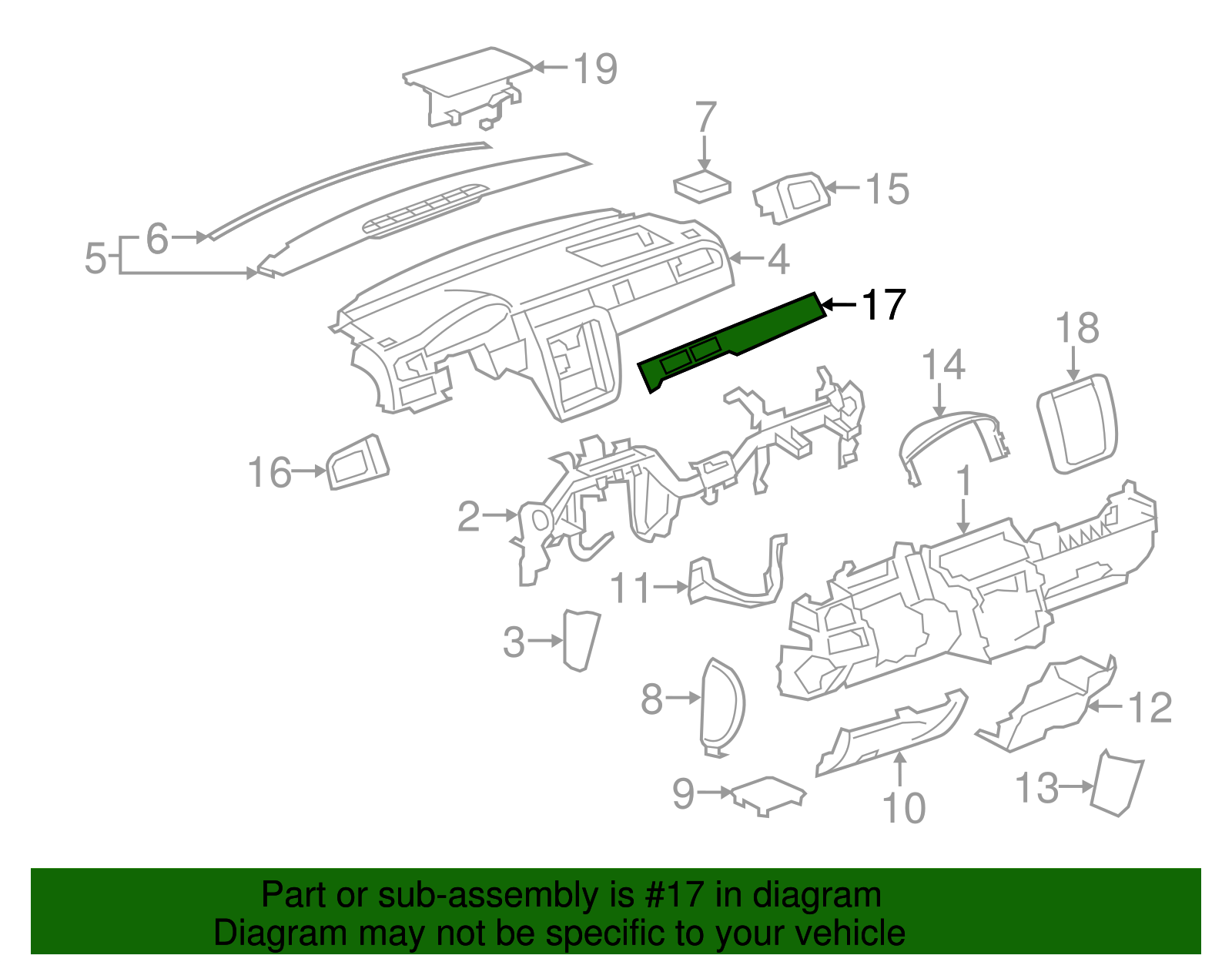 2009-2014 GM New Gaston Walnut Instrument Panel Center Trim Plate ...