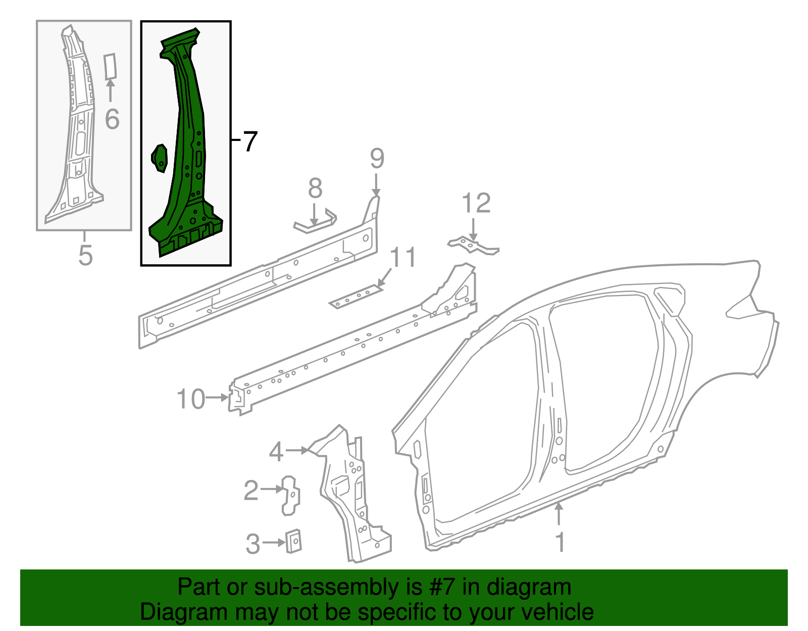 2016-2019 Chevrolet Volt Passenger Side Center Pillar Outer Panel ...