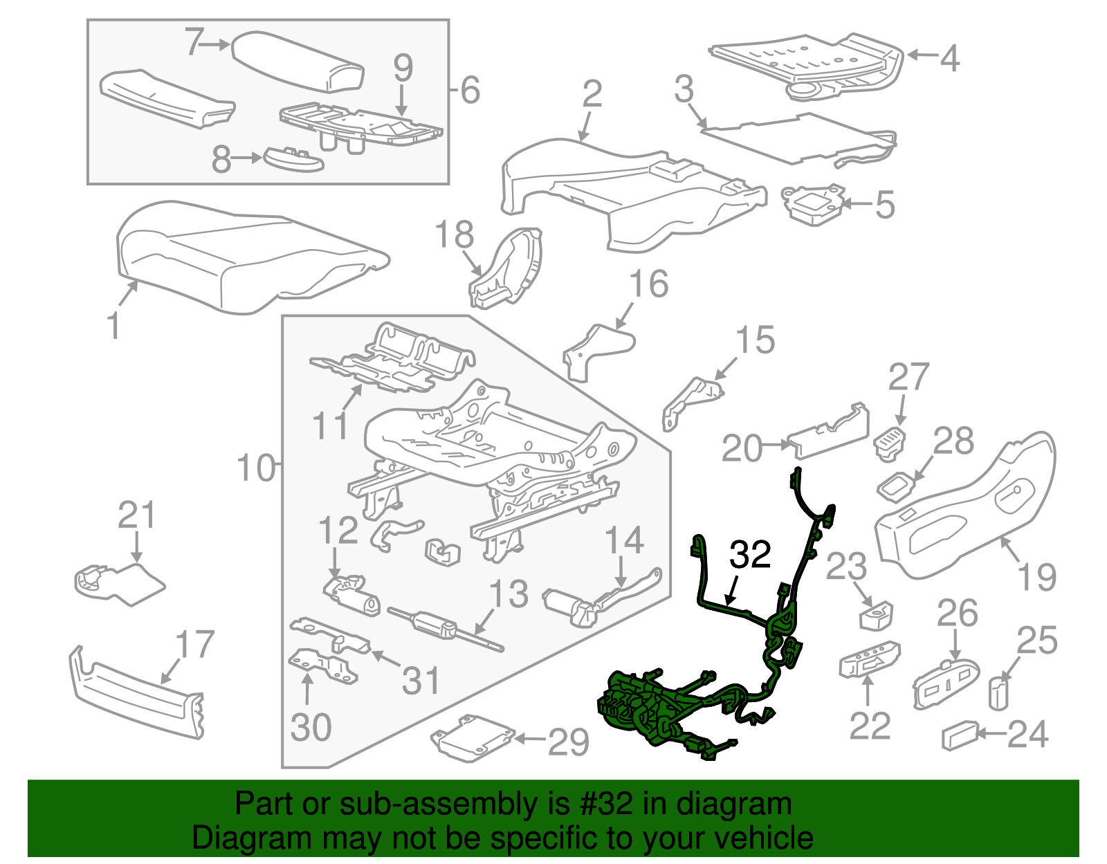 2010-2012 Cadillac SRX Driver Seat Wiring Harness 22802002 | Capital ...