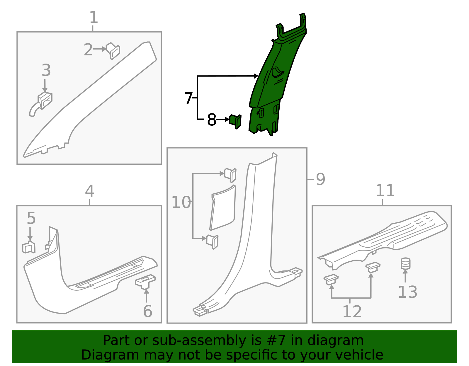 2020-2023 GMC Acadia Gray Passenger Side Center Pillar Upper Trim Panel ...