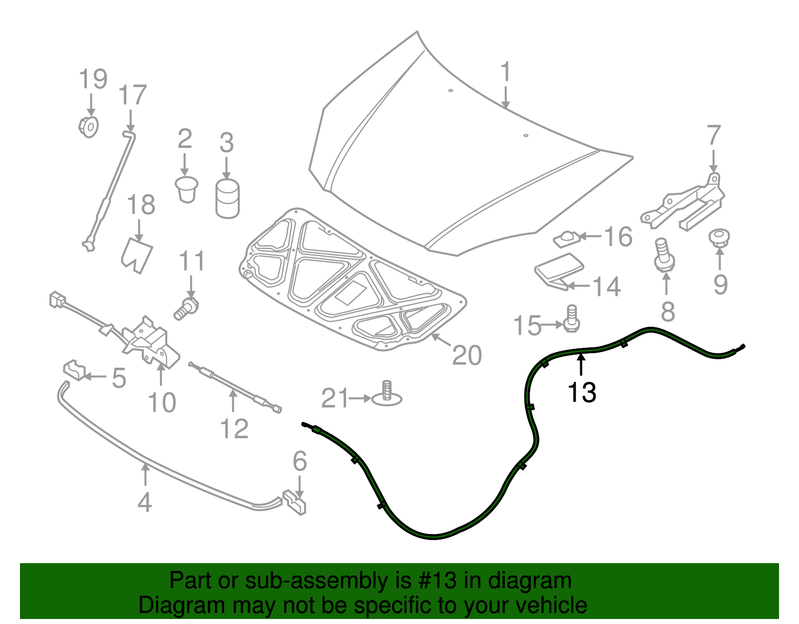 Hyundai - 81190-1R000 - Release Cable - 2012-2017 Hyundai Accent | OEM ...