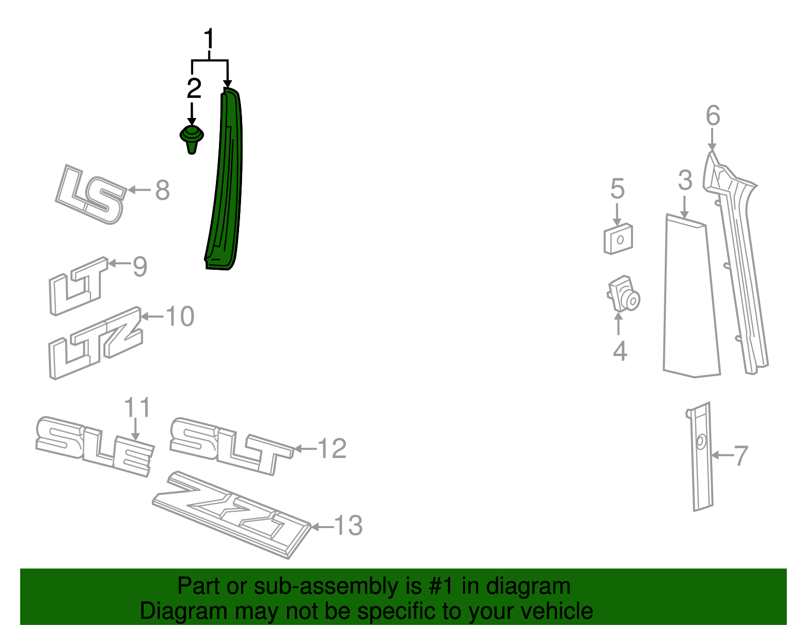 23278858 - 2015-2020 GM - Passenger Side Body Side Rear Molding ...