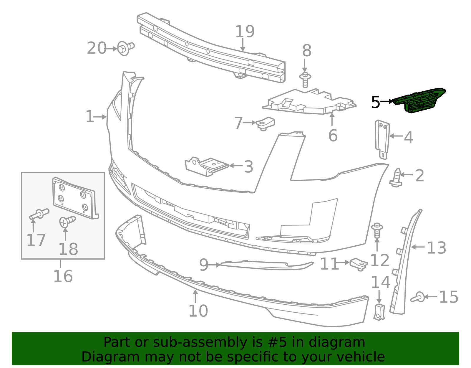 2015-2020 Cadillac Passenger Side Front Bumper Fascia Guide 23238320 GM ...