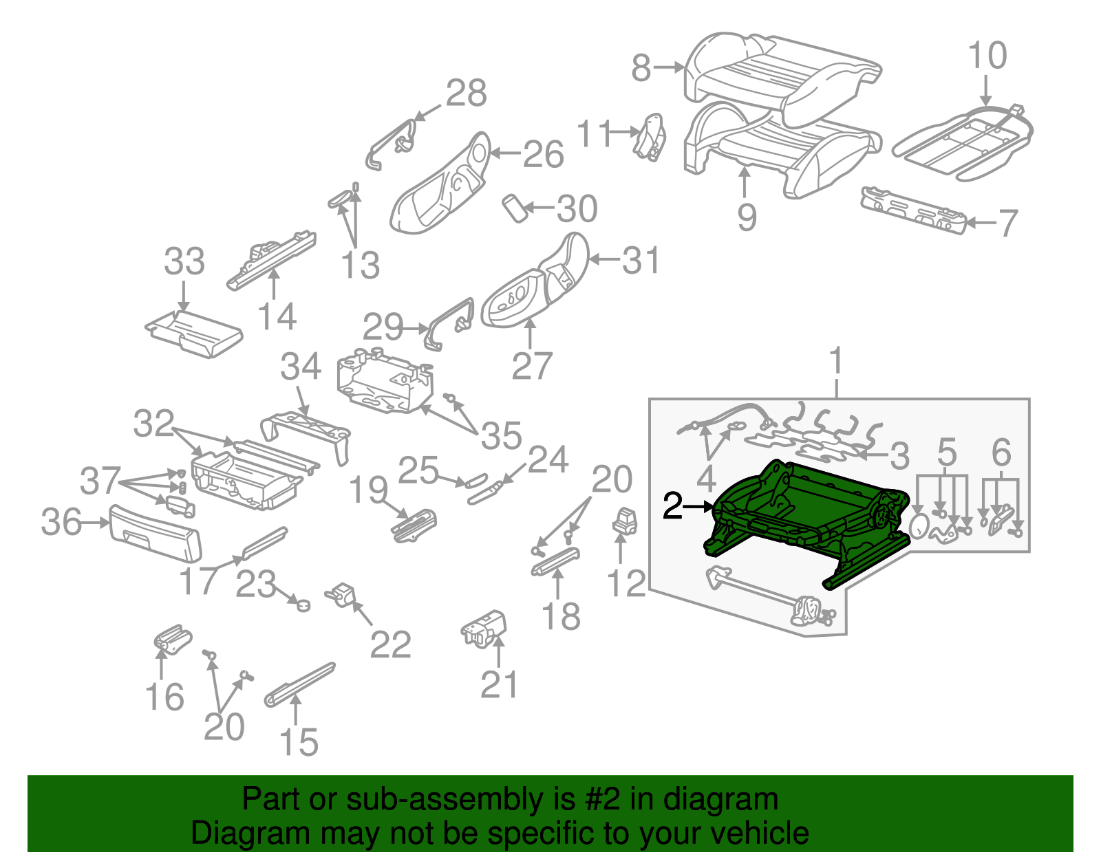 2004-2006 Audi Seat Frame 8H0-881-105-AR | TascaParts.com