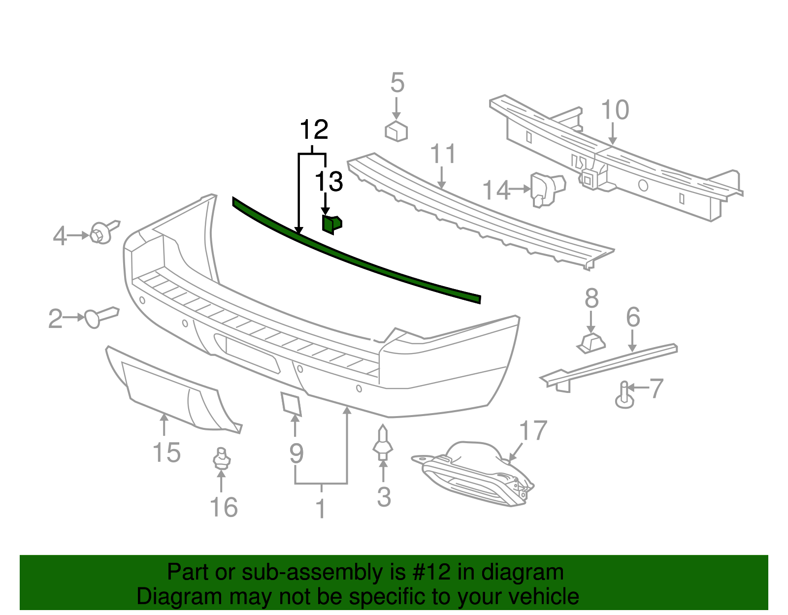 2007-2014 GM Chrome Rear Bumper Fascia Molding 15853598 GM ...