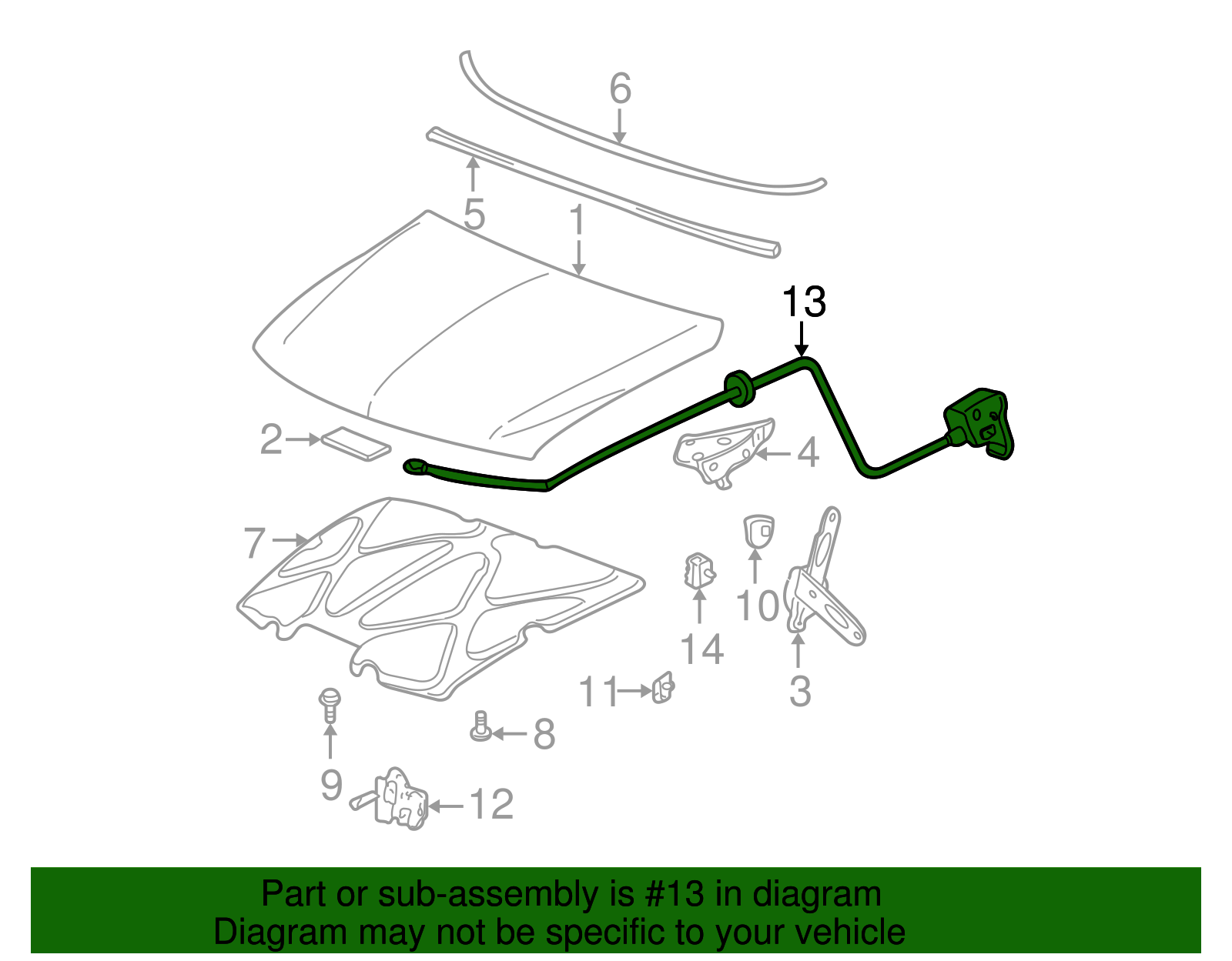 1999-2007 GM Hood Latch Release Handle with Cable and Grommet 15142953 ...