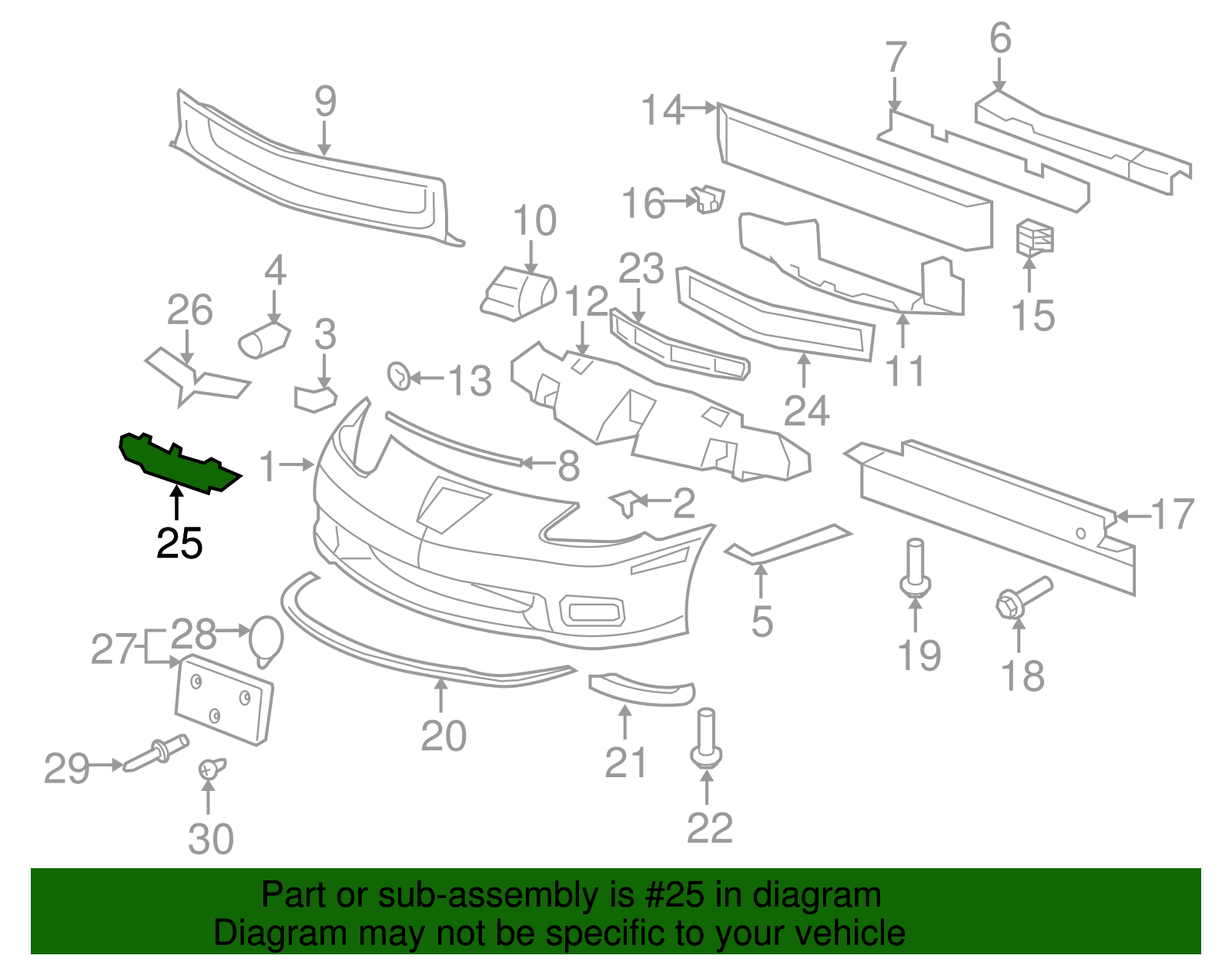 15801407 - Front Bumper Fascia Upper Molding - 2006-2013 Chevrolet ...