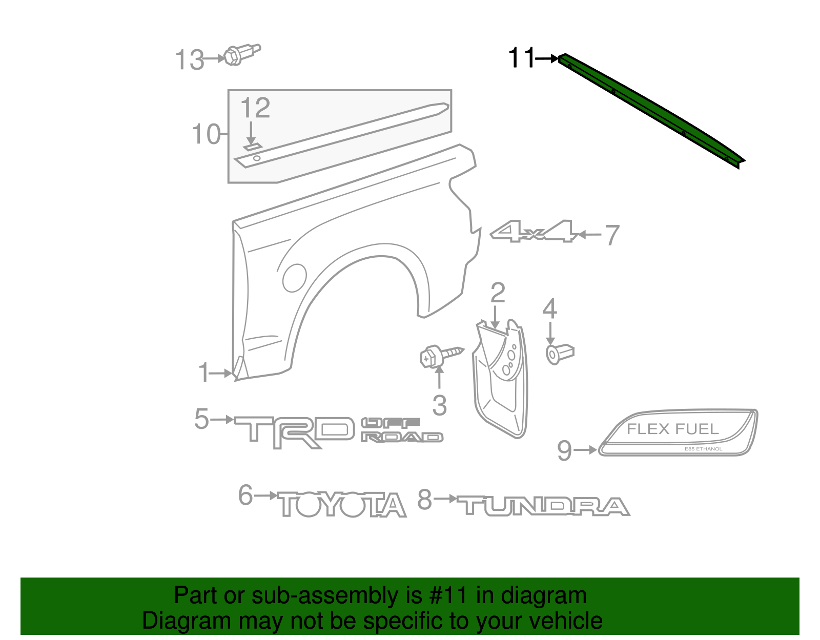 2007-2013 Toyota Tundra Tailgate Molding (Right) 65717-0C051 | OEM ...
