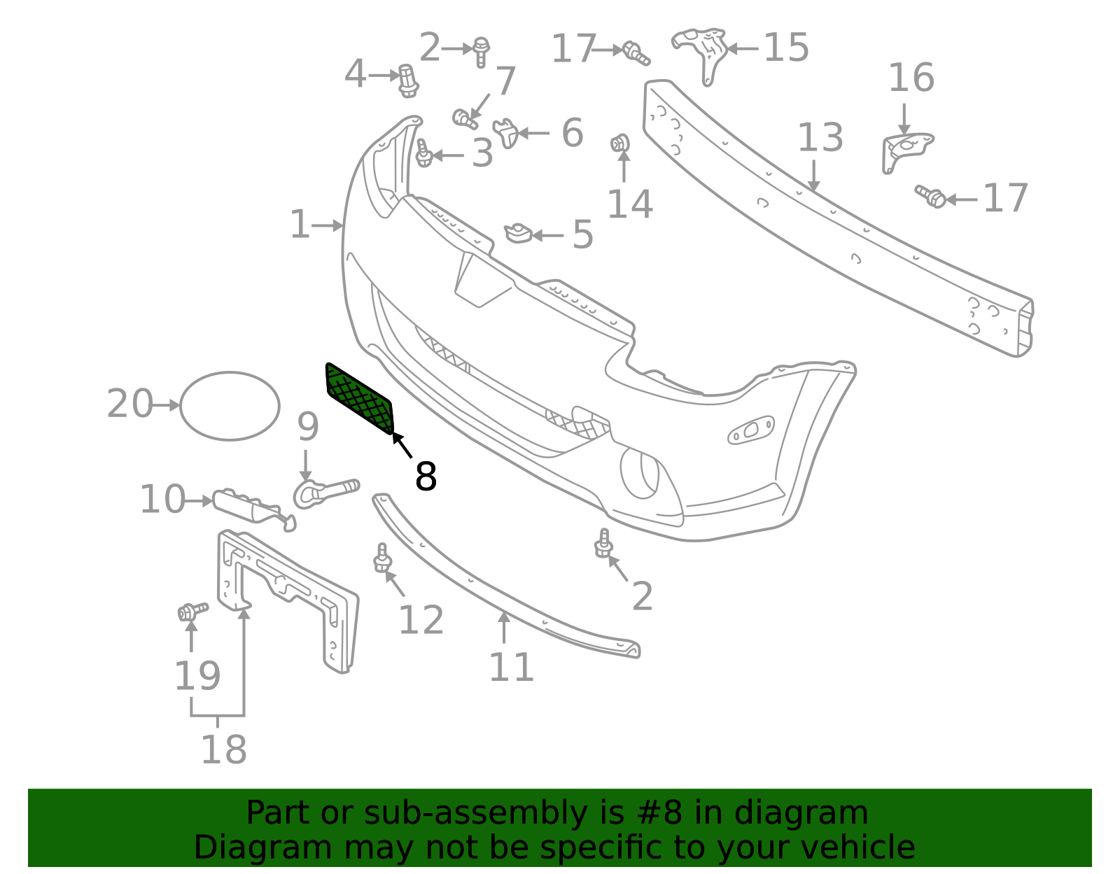 2003-2005 Toyota MR2 Spyder Bumper Grille 53111-17020 | MotorMotor
