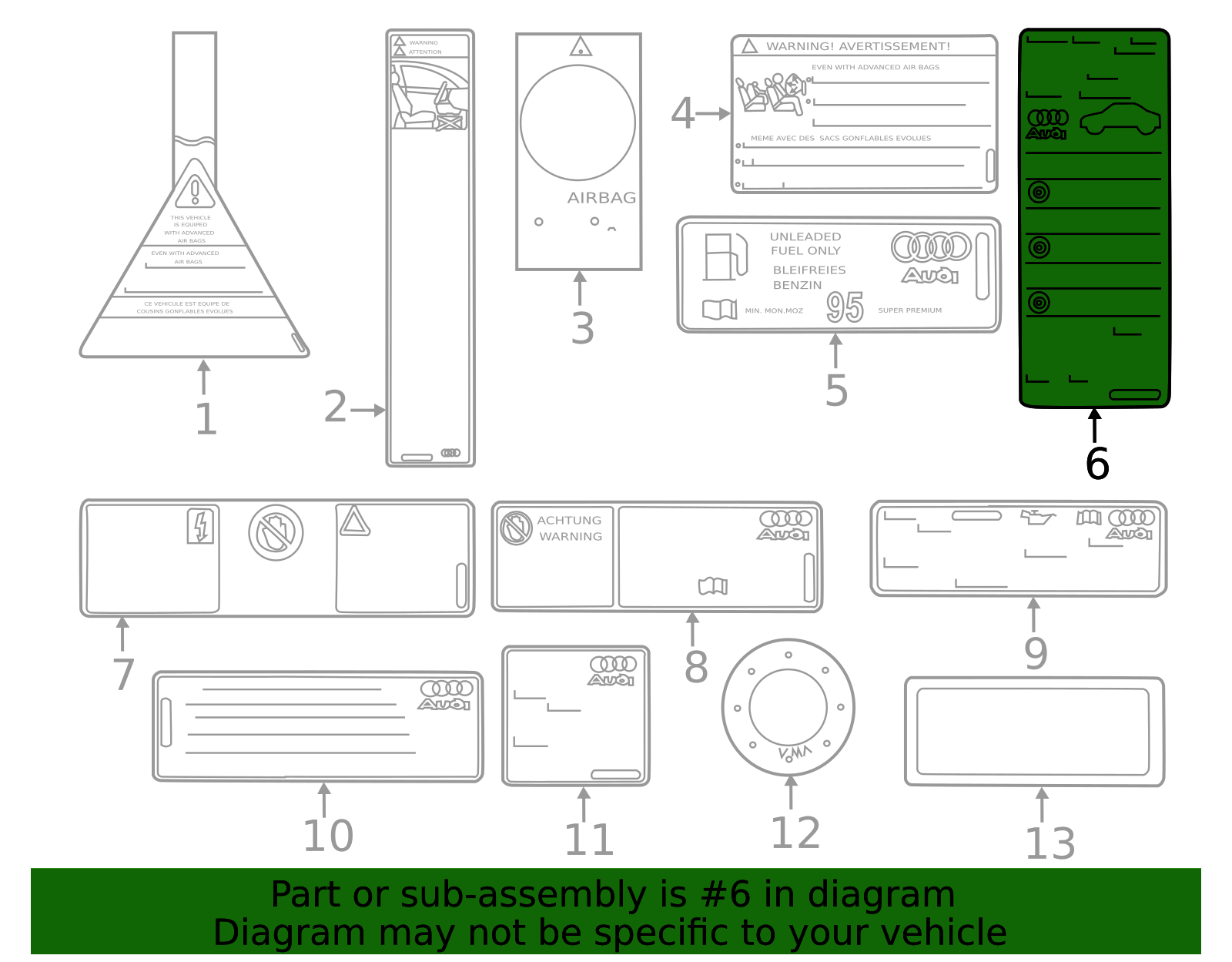 Audi Tire Info Label - OEM Pressure and Spec Chart - Part #4G8-010-502 ...
