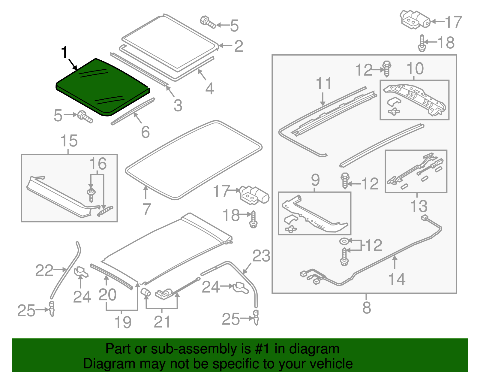 2015-2017 Volkswagen Sunroof Glass 5G9-877-055-9B9 | VW Direct Auto Parts