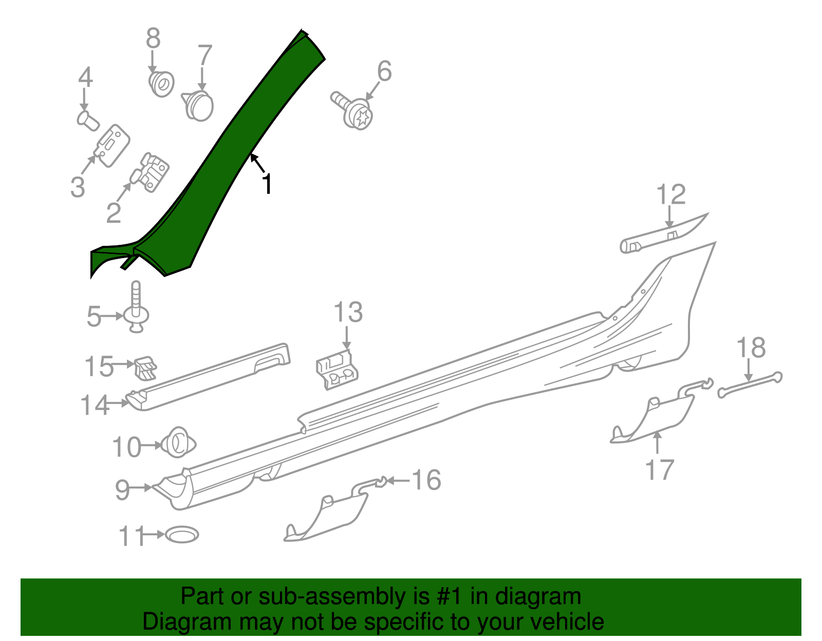 172-690-04-87-9999 - Pillar Trim 2012-2020 Mercedes-Benz | Mercedes ...