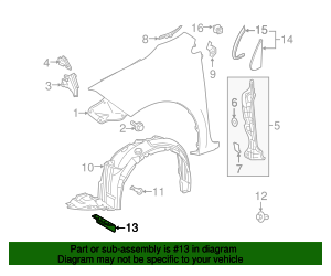 2014-2019 Toyota Corolla Fender Liner Pad 53852-02120 | Toyota Parts Center