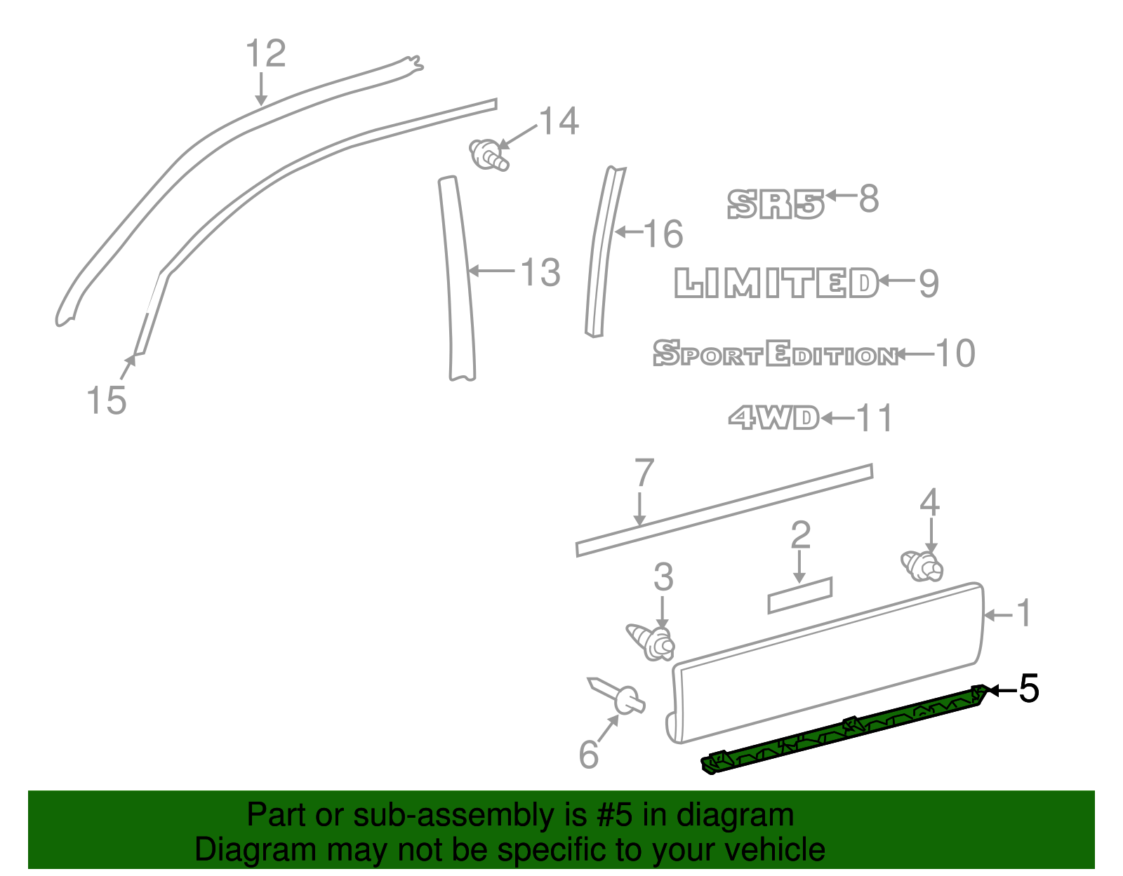 75394-35010 - Lower Cladding Retainer Strip - 2006-2009 Toyota 4Runner ...