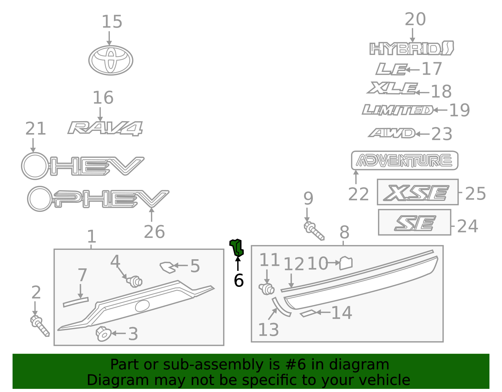 2019-2025 Toyota Lift-Gate Finish Panel Clip 76826-0R050 | Toyota Parts ...